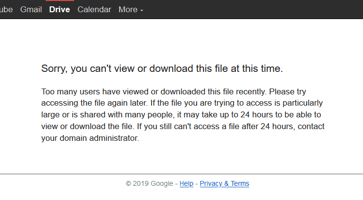 How to resolve unable and fail to Download in Google Drive